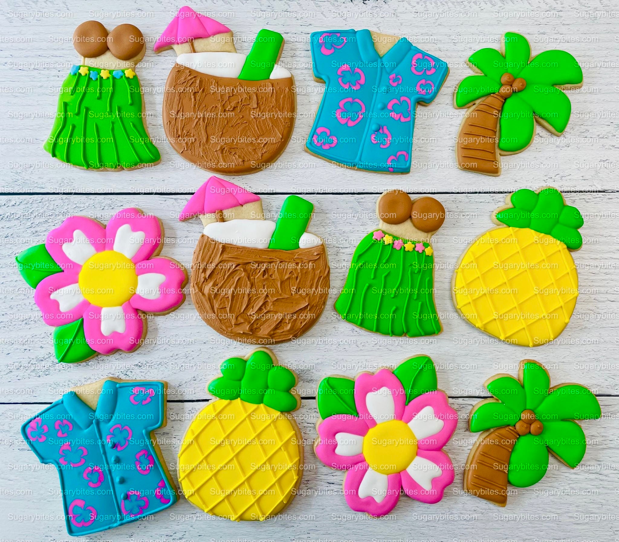 Luau Cookies, Hawaiian Cookies, Tropical Cookies, Includes 12 Large De ...